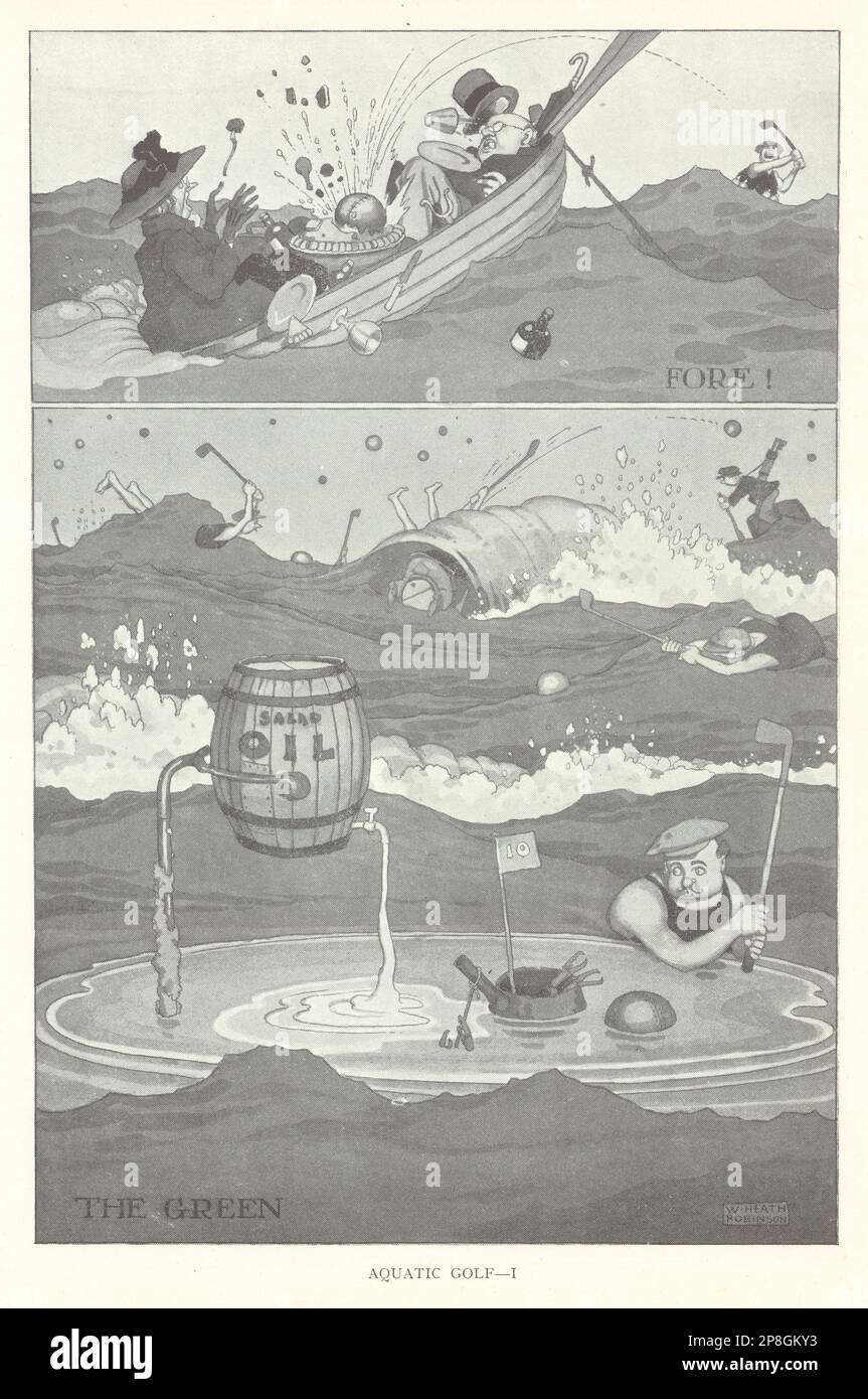HEATH ROBINSON GOLF CARTOON Aquatic golf - I 1975 old vintage print ...