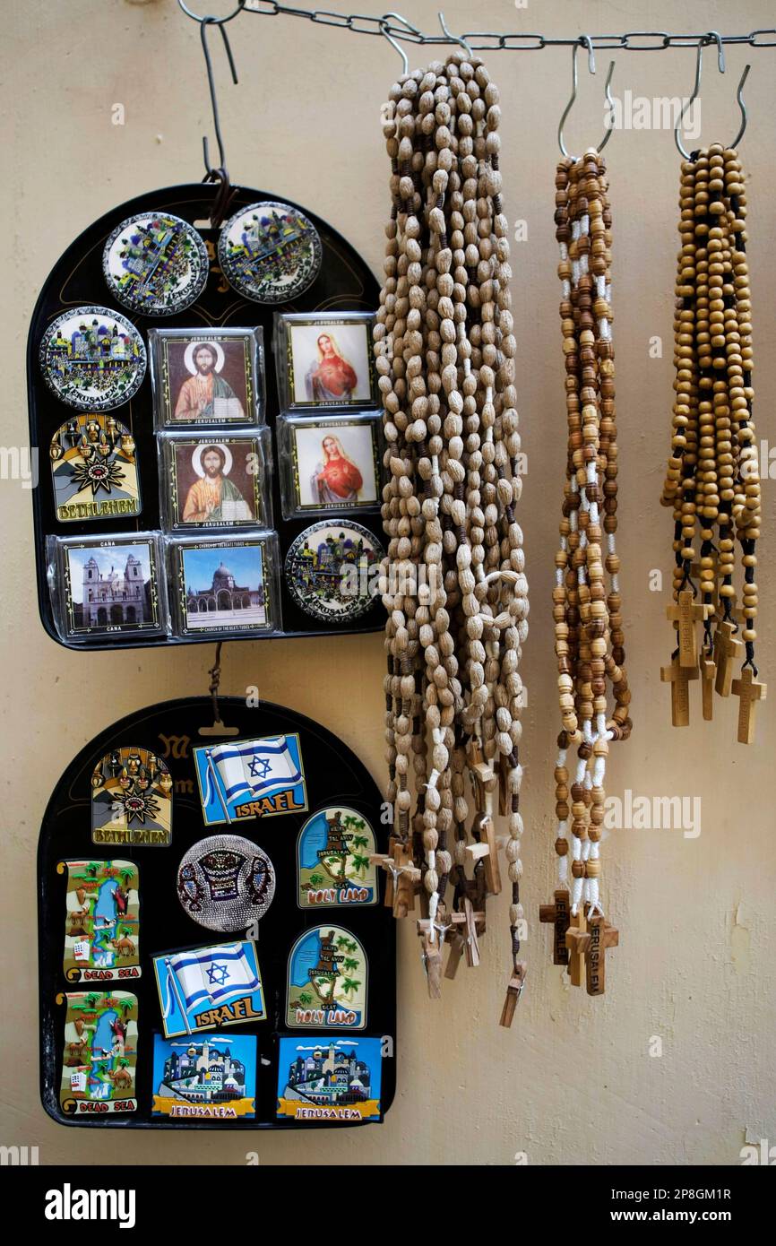 Religious Christian and Muslim memorabilia and souvenirs from the Holy ...