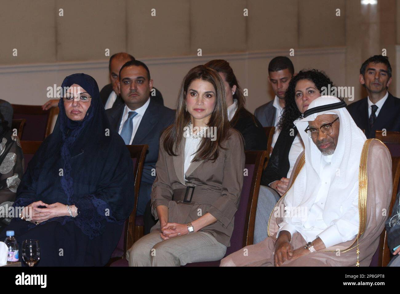 Queen Rania of Jordan, center, Princess Muda Bint Mansour Bin Abdul ...