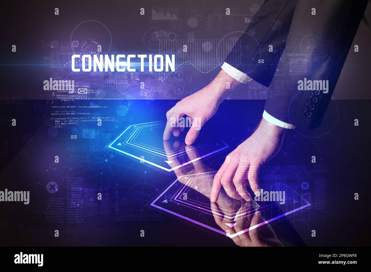 Hand touching digital table concept Stock Photo - Alamy
