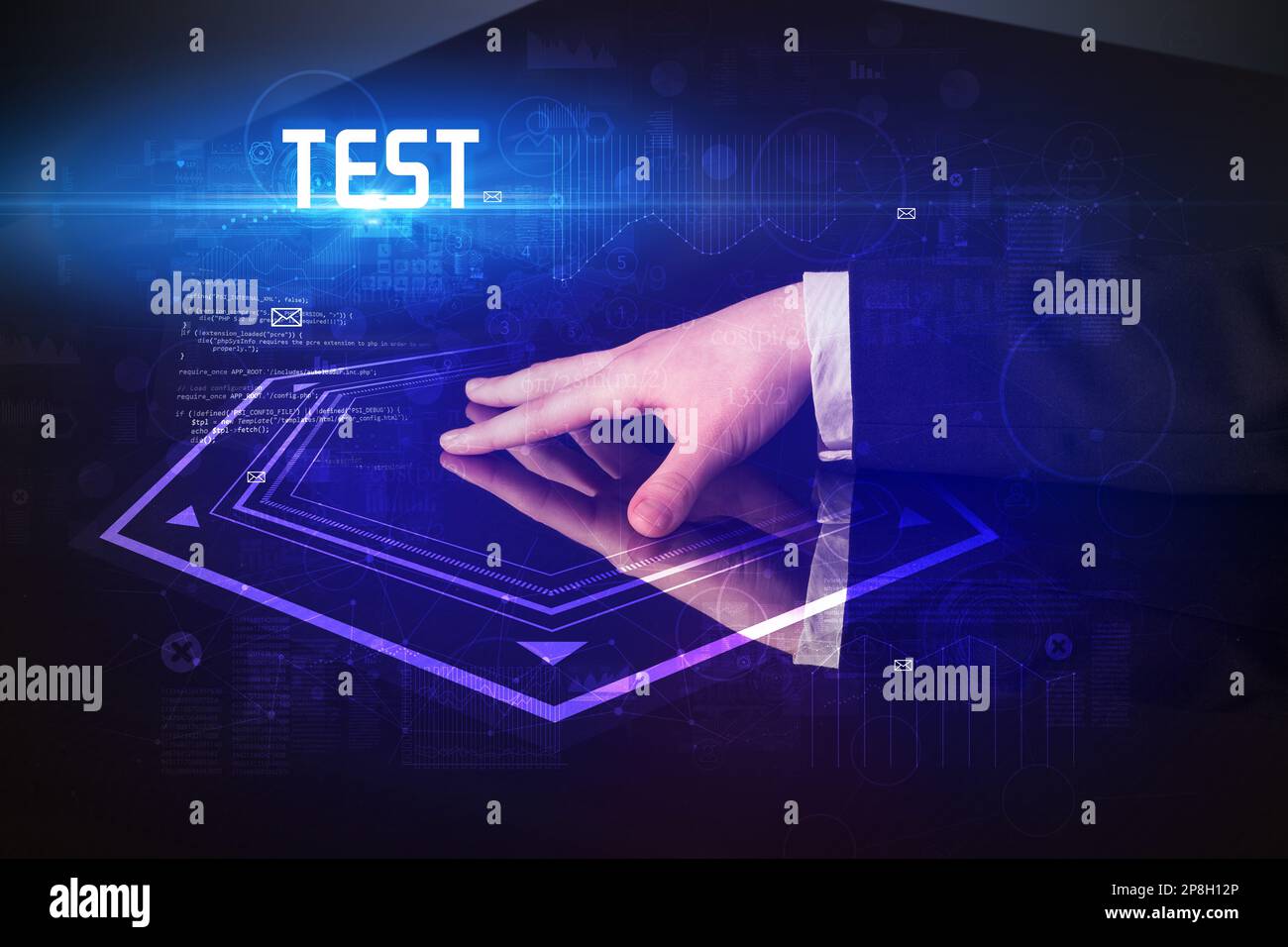 Hand touching digital table concept Stock Photo - Alamy