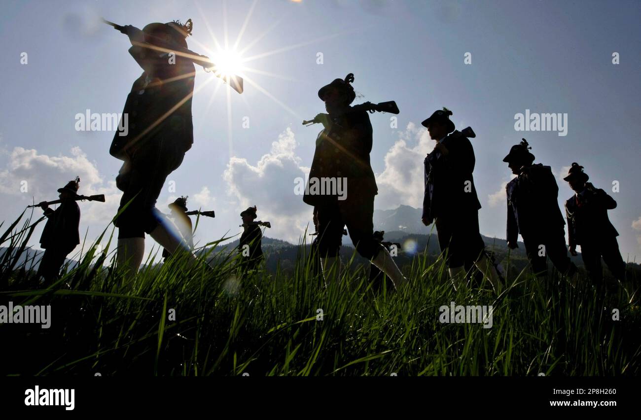 Bavarian Mountain infantry men in their traditional uniform take part ...