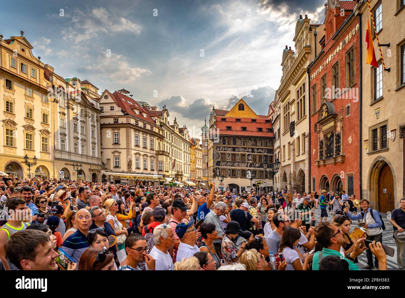Prague, Czech Republic - Huge crowds of people waiting for the old town ...