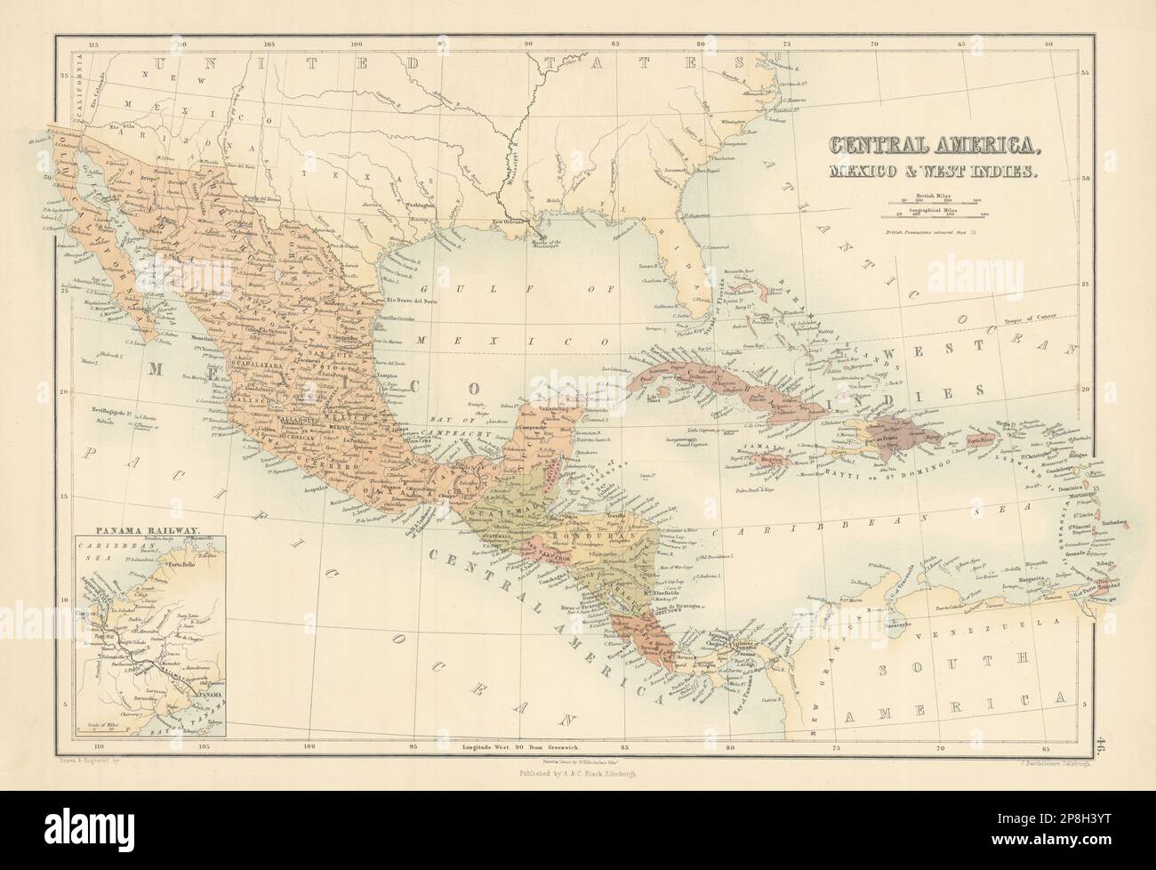 Central America, Mexico & West Indies. Panama Railway. BARTHOLOMEW 1862 ...