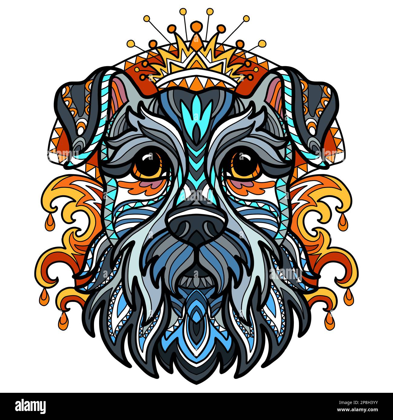 Abstract dog with decorative ornaments and doodle elements. Close up ...