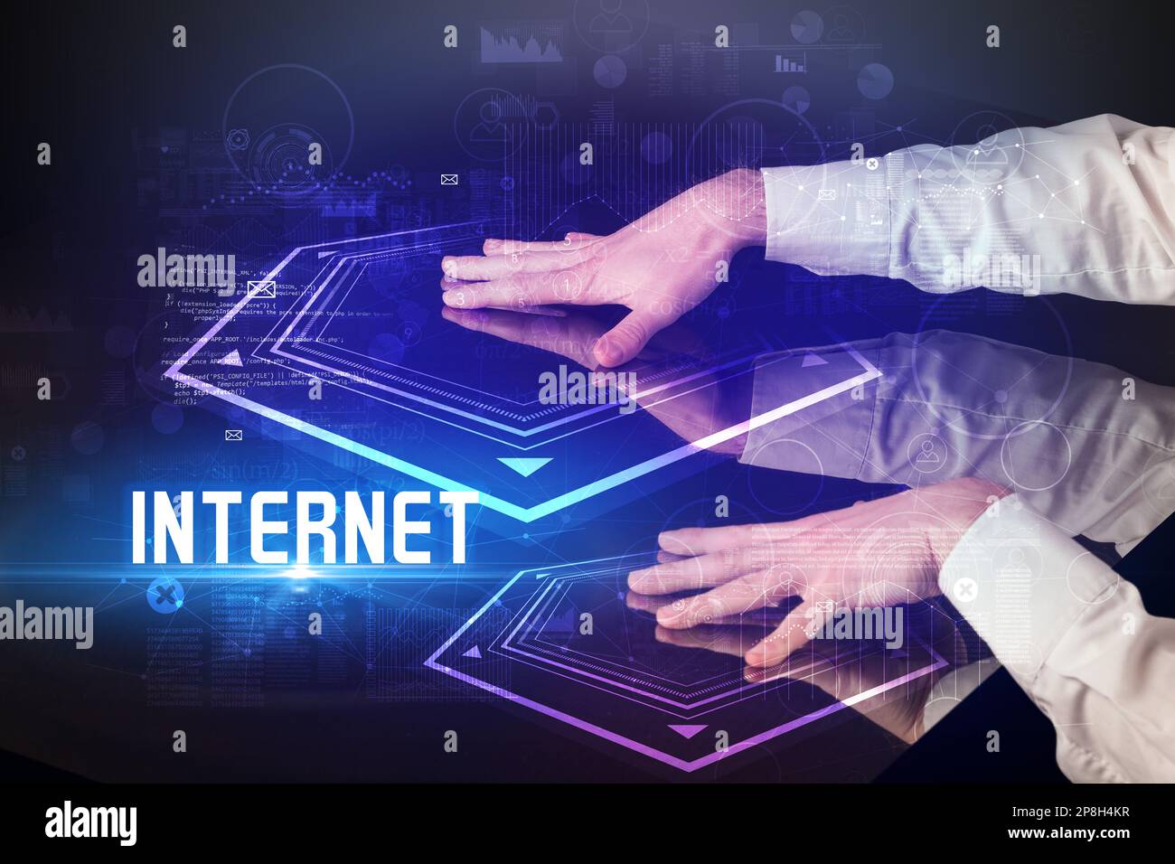 Hand touching digital table concept Stock Photo - Alamy