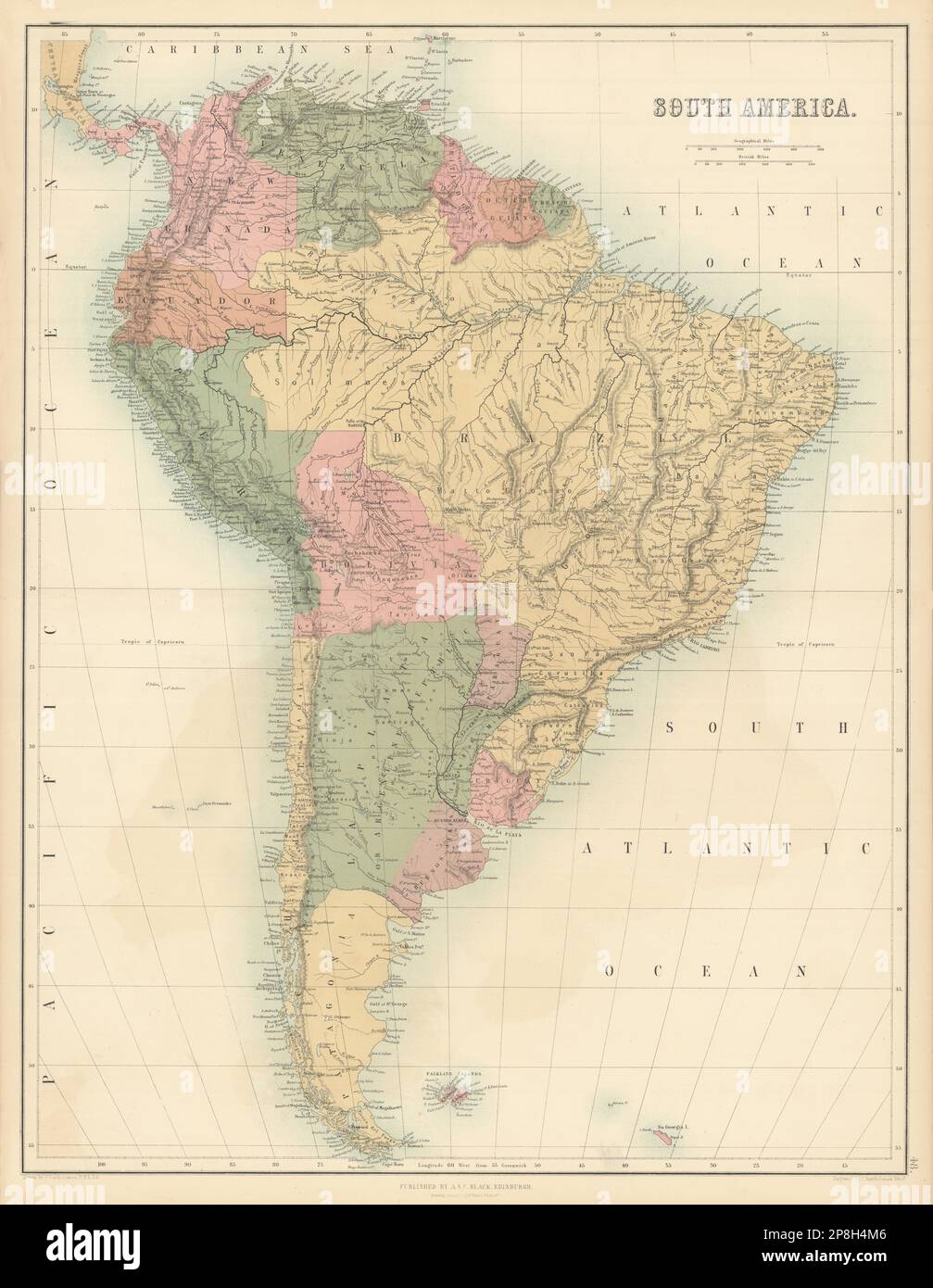 South America. Bolivia w/ Litoral pre War of the Pacific. BARTHOLOMEW 1862 map Stock Photo - Alamy