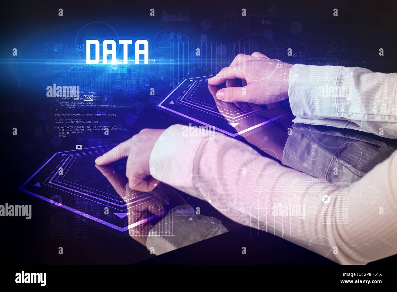 Hand touching digital table concept Stock Photo - Alamy