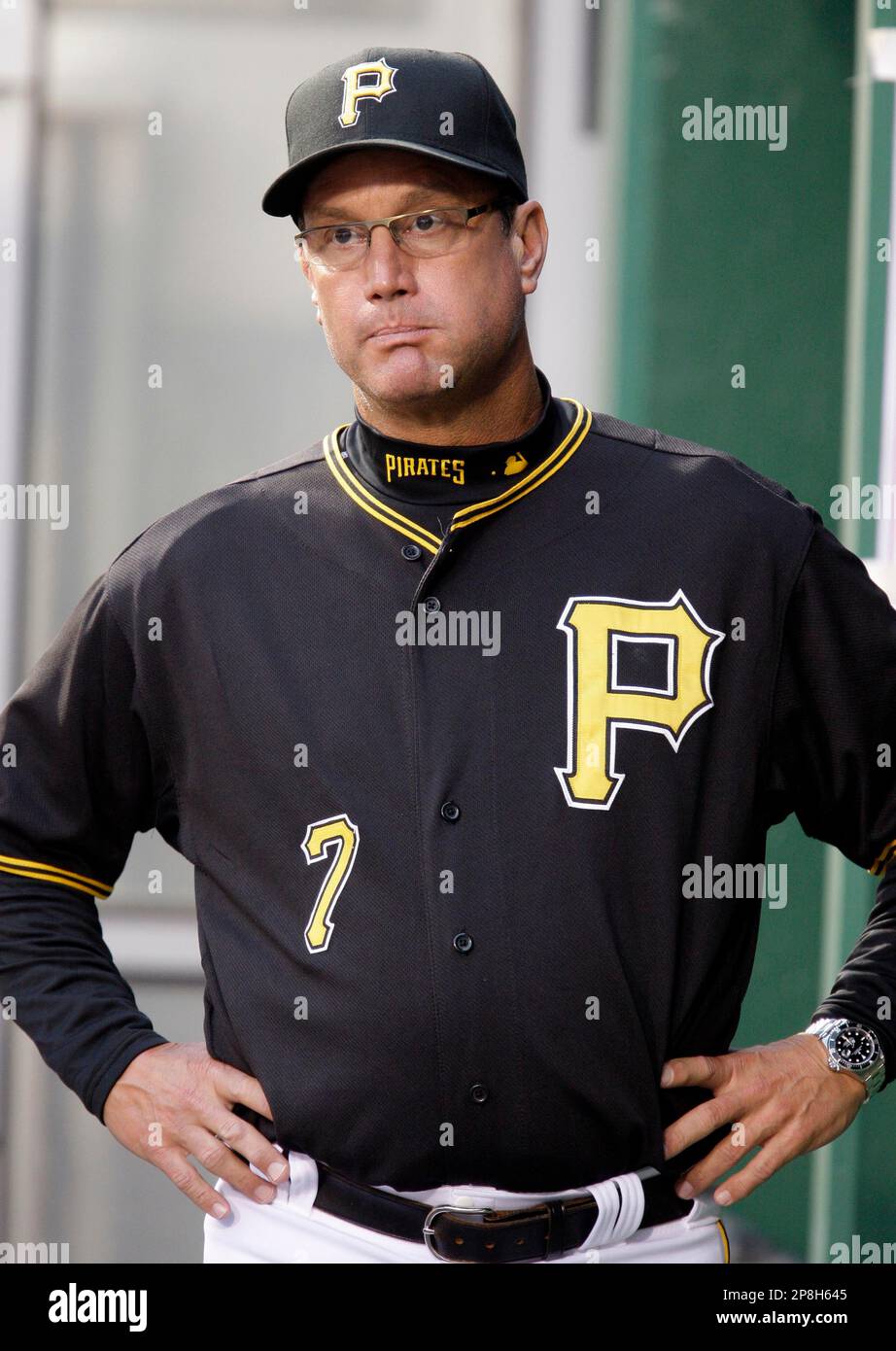 Pittsburgh Pirates manager John Russell walks in the dugout during a ...