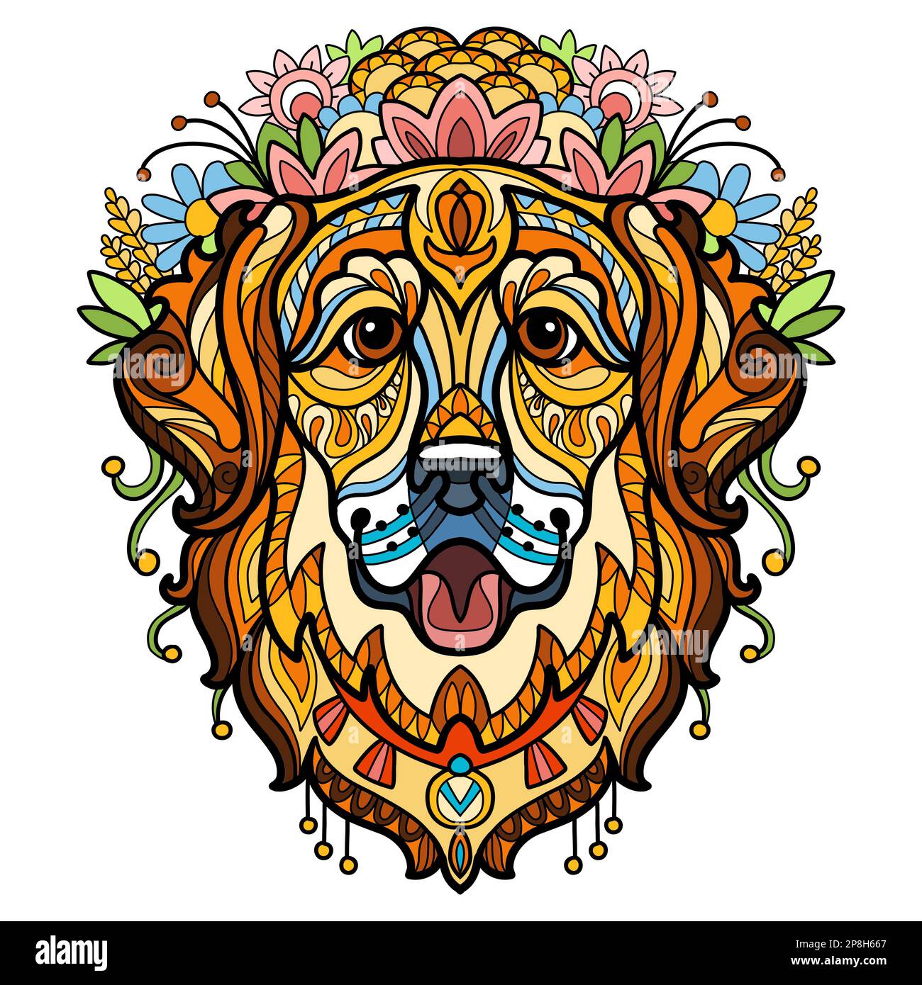 Abstract dog with decorative ornaments and doodle elements. Close up ...