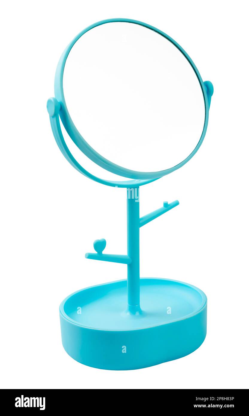 Cute blue color makeup mirror isolated on white background, Save ...
