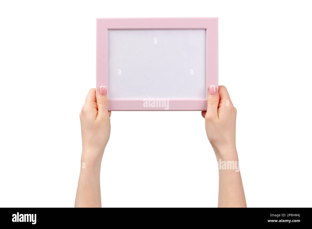 Female hands holding photo frame isolated on white Stock Photo - Alamy