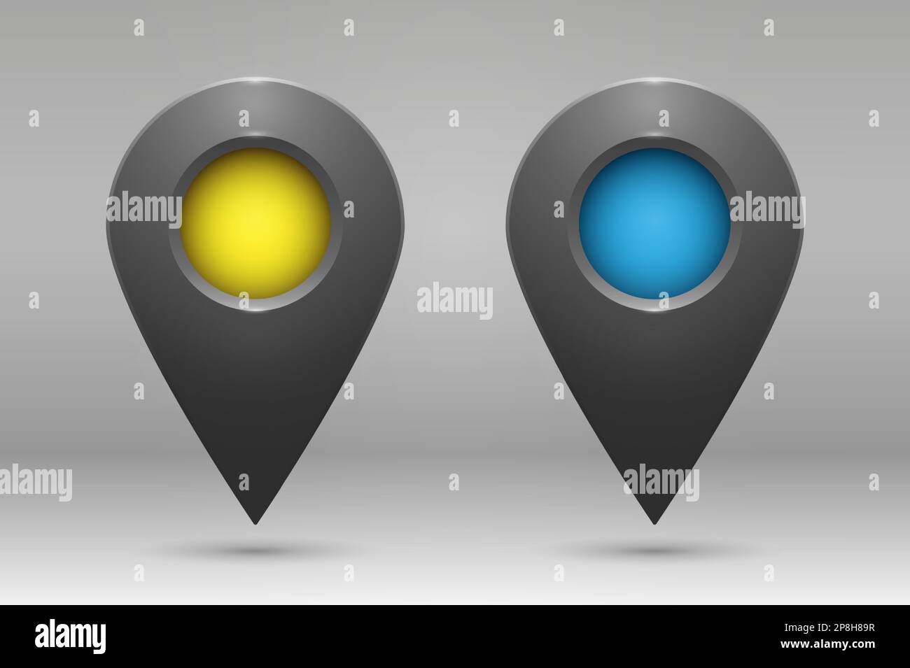 Realistic gray geolocation icons with colored inserts on a gradient ... Realistic gray geolocation icons with colored inserts on a gradient ...