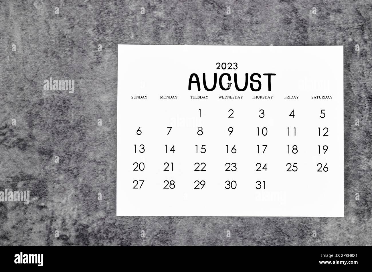 August 2023 Monthly calendar for 2023 year on grunge background Stock ...