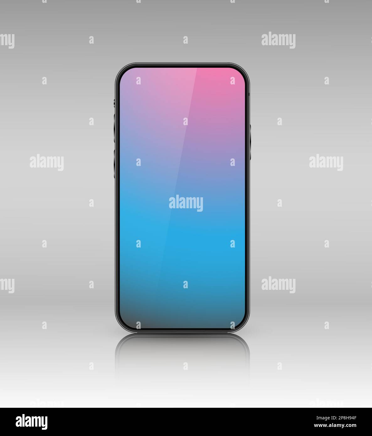 A mock-up of a smartphone with a pink-blue gradient screen. Realistic ...