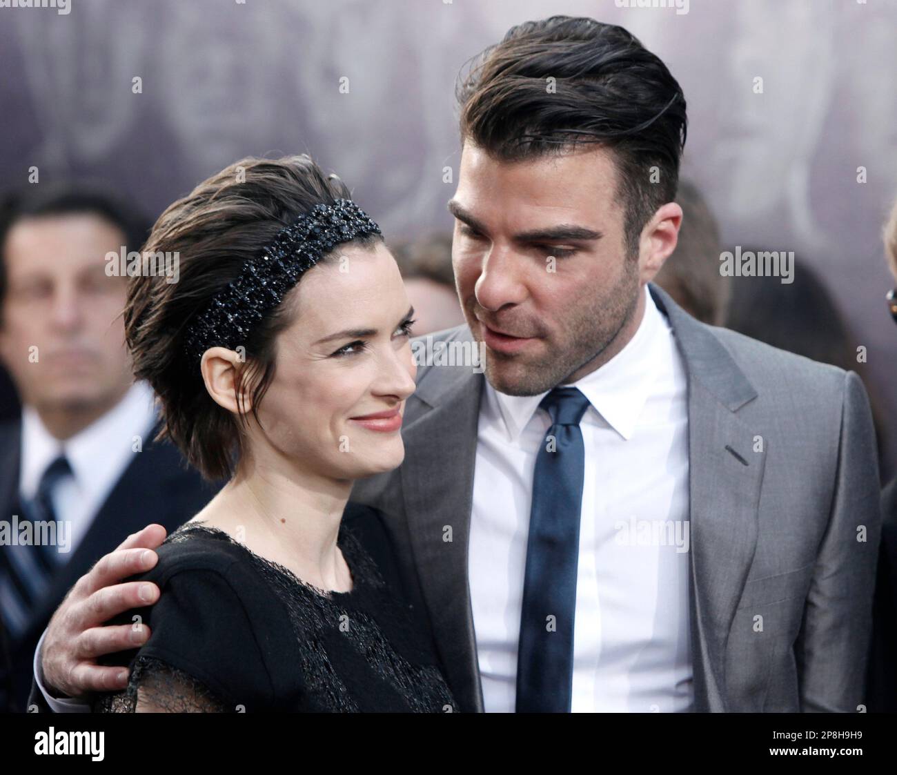 Cast members Zachary Quinto, right, and Winona Ryder pose together at ...