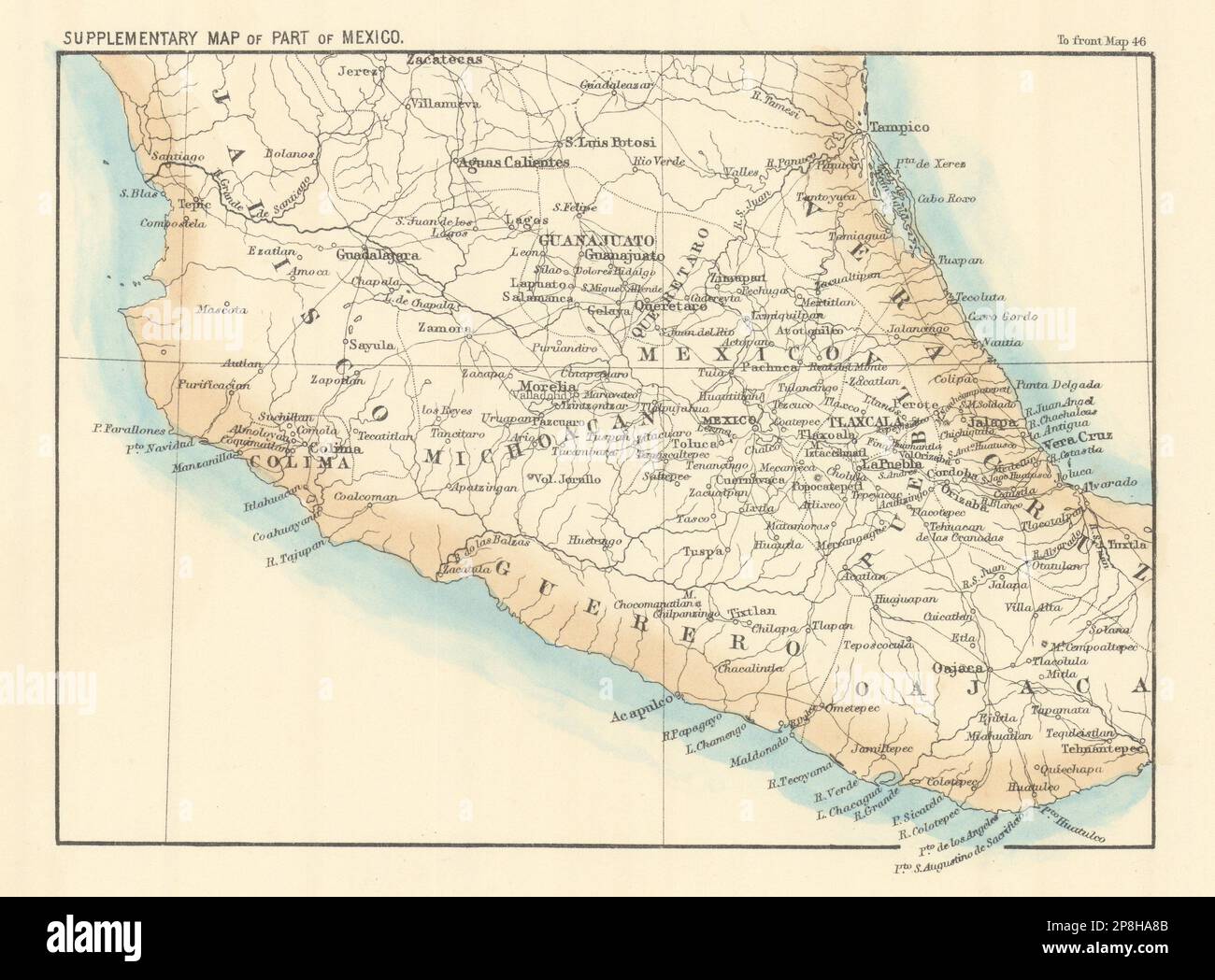 Supplementary Map of part of Mexico. Central Mexico 1862 old antique ...