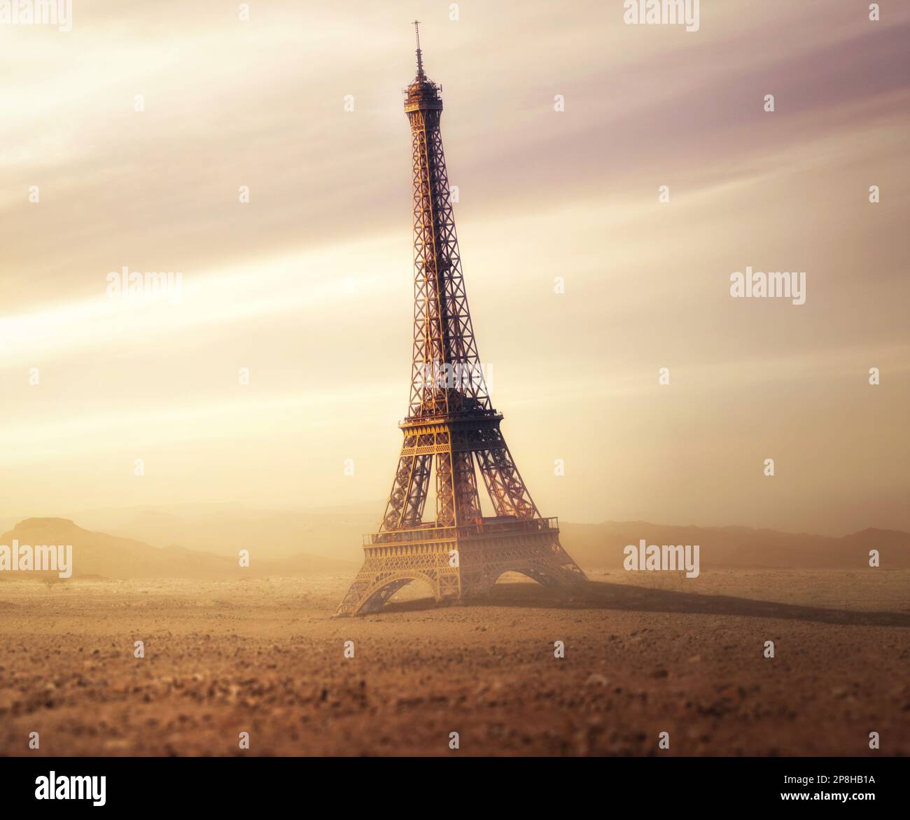 Eiffel Tower (Paris) abandoned and destroyed in the desert Stock Photo ...