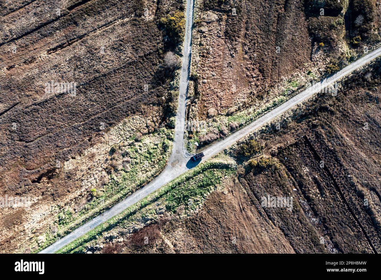 Aerial view of peatbog at Gortahork in County Donegal, Republic of ...
