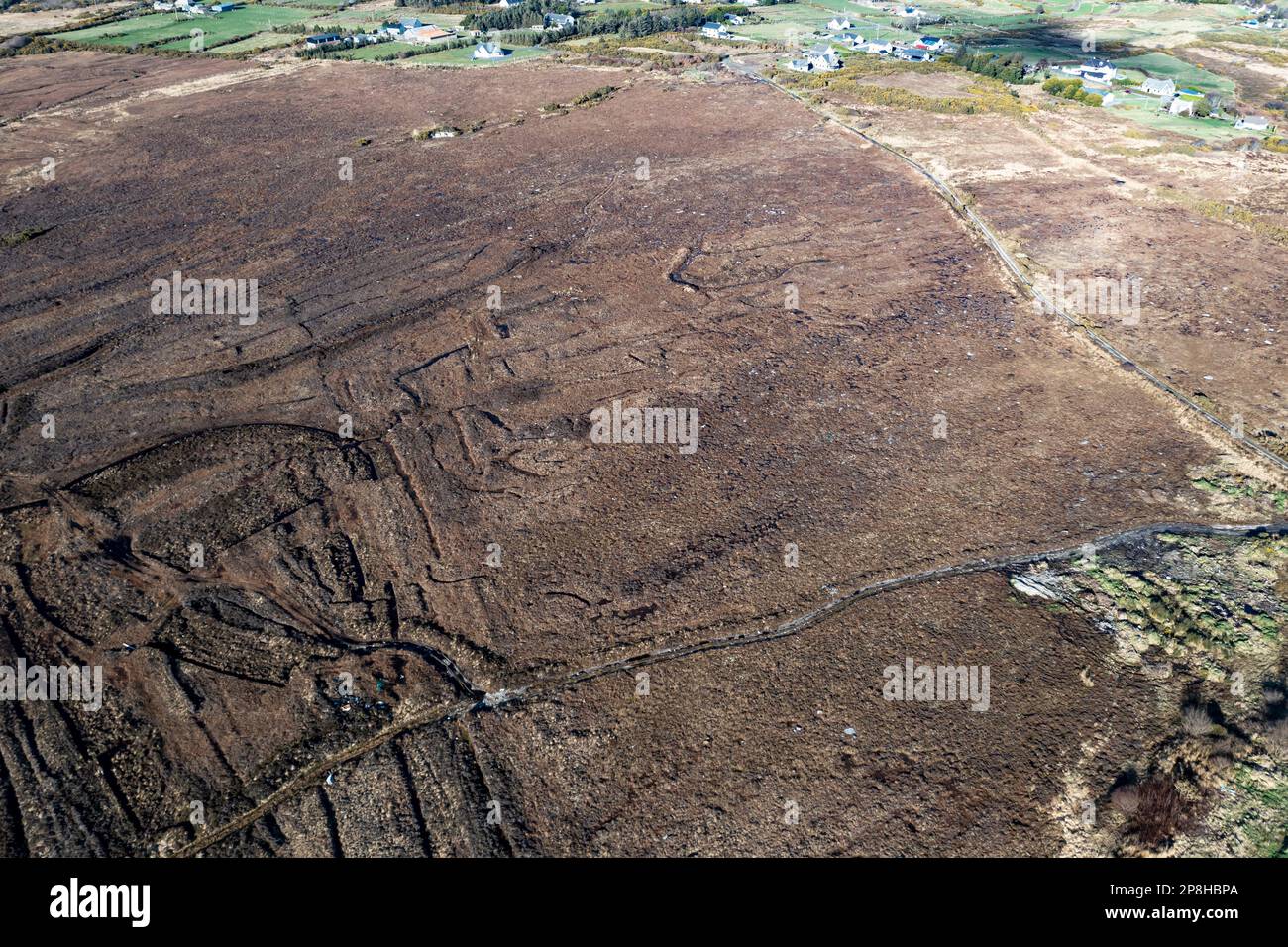 Aerial view of peatbog at Gortahork in County Donegal, Republic of ...
