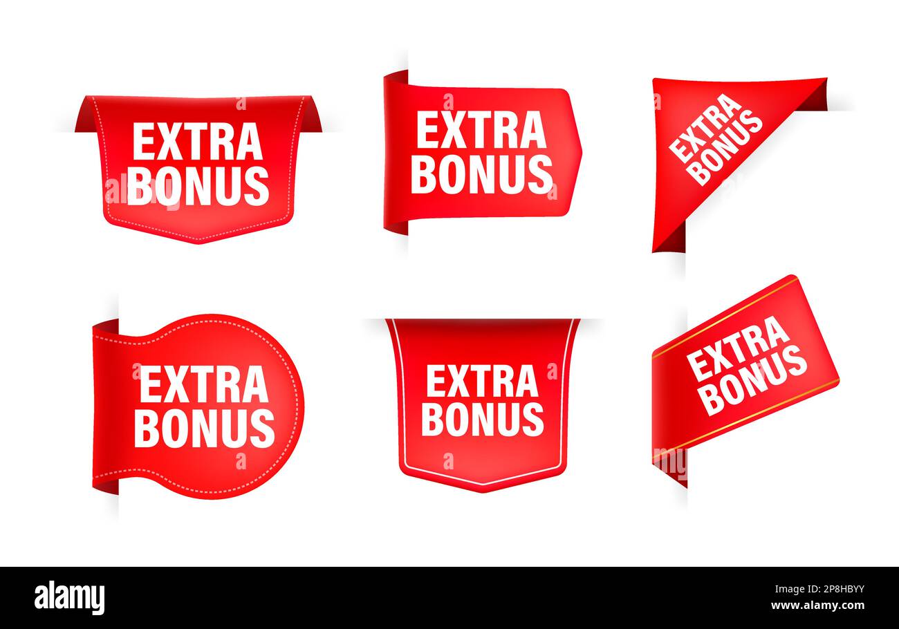 Red ribbon with text extra bonus. Banner ribbon label extra bonus Stock ...