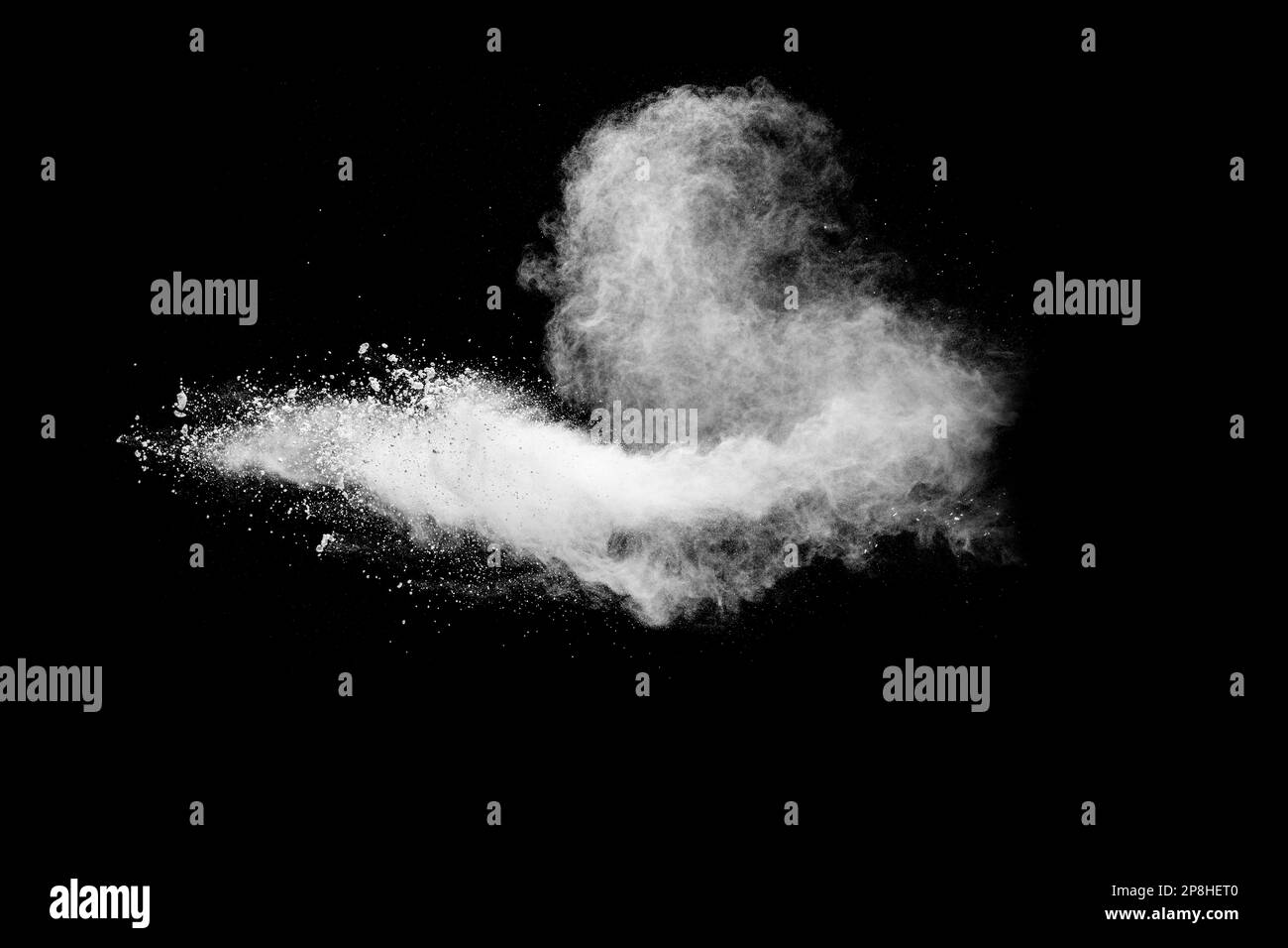 White powder explosion clouds.Freeze motion of white dust particle ...