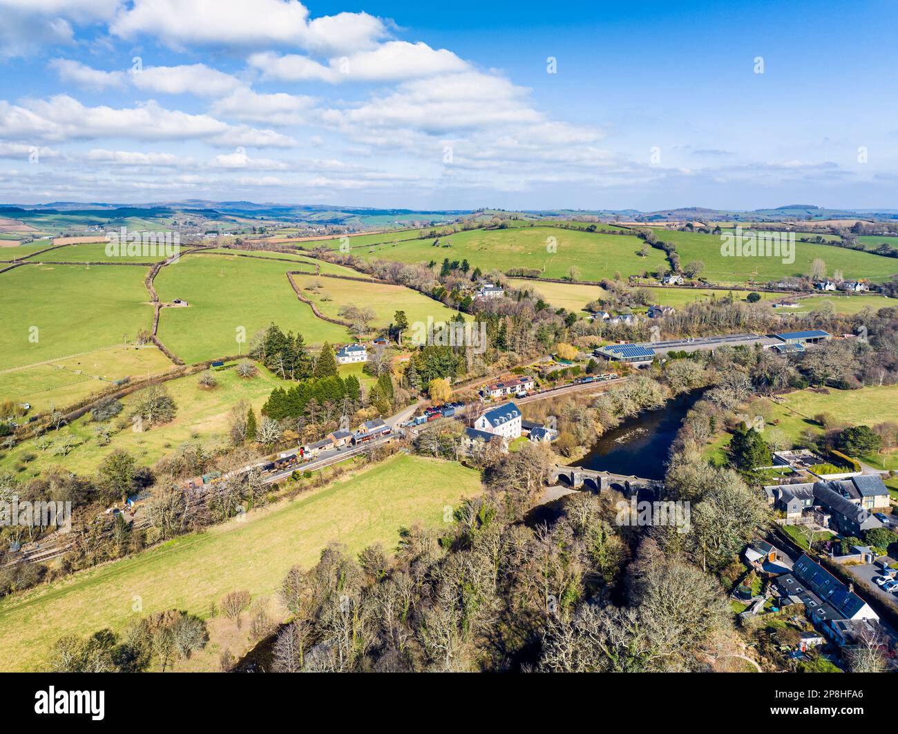 English Village from a drone - Staverton, Totnes, Devon, England ...