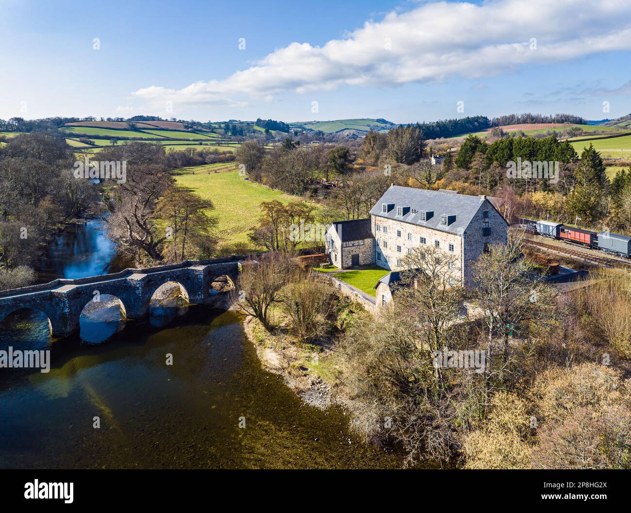 English Village from a drone - Staverton, Totnes, Devon, England ...