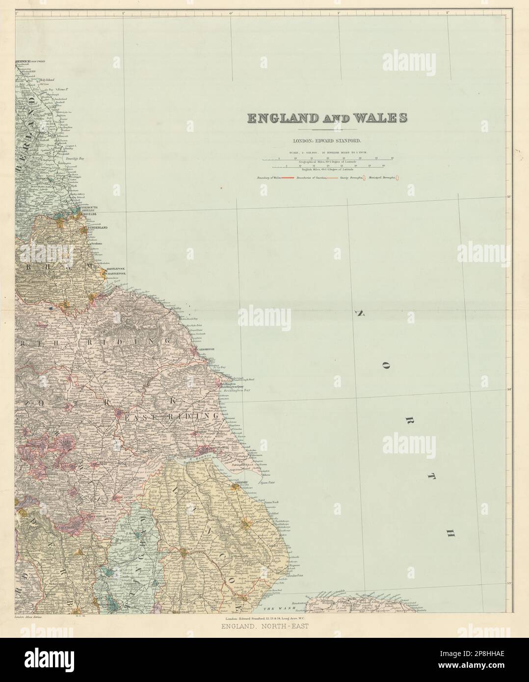 North east England. Tyneside Yorkshire Lincolnshire. 62x51cm STANFORD ...