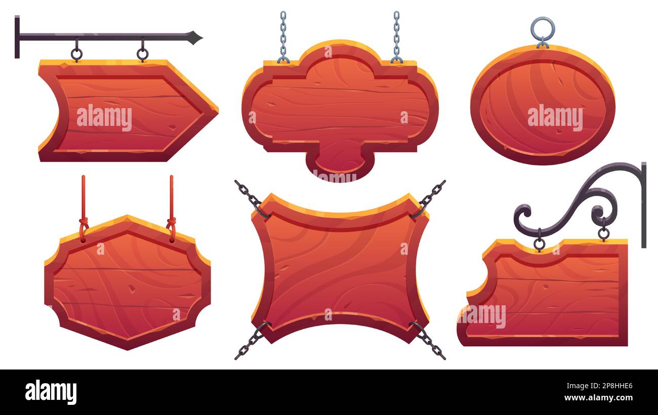 Vintage wooden signboard plaque cartoon vector set. Isolated old rustic ...