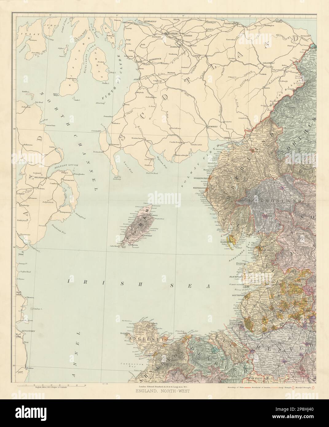 North west England & North Wales. Isle of Man. Large 62x50cm. STANFORD ...