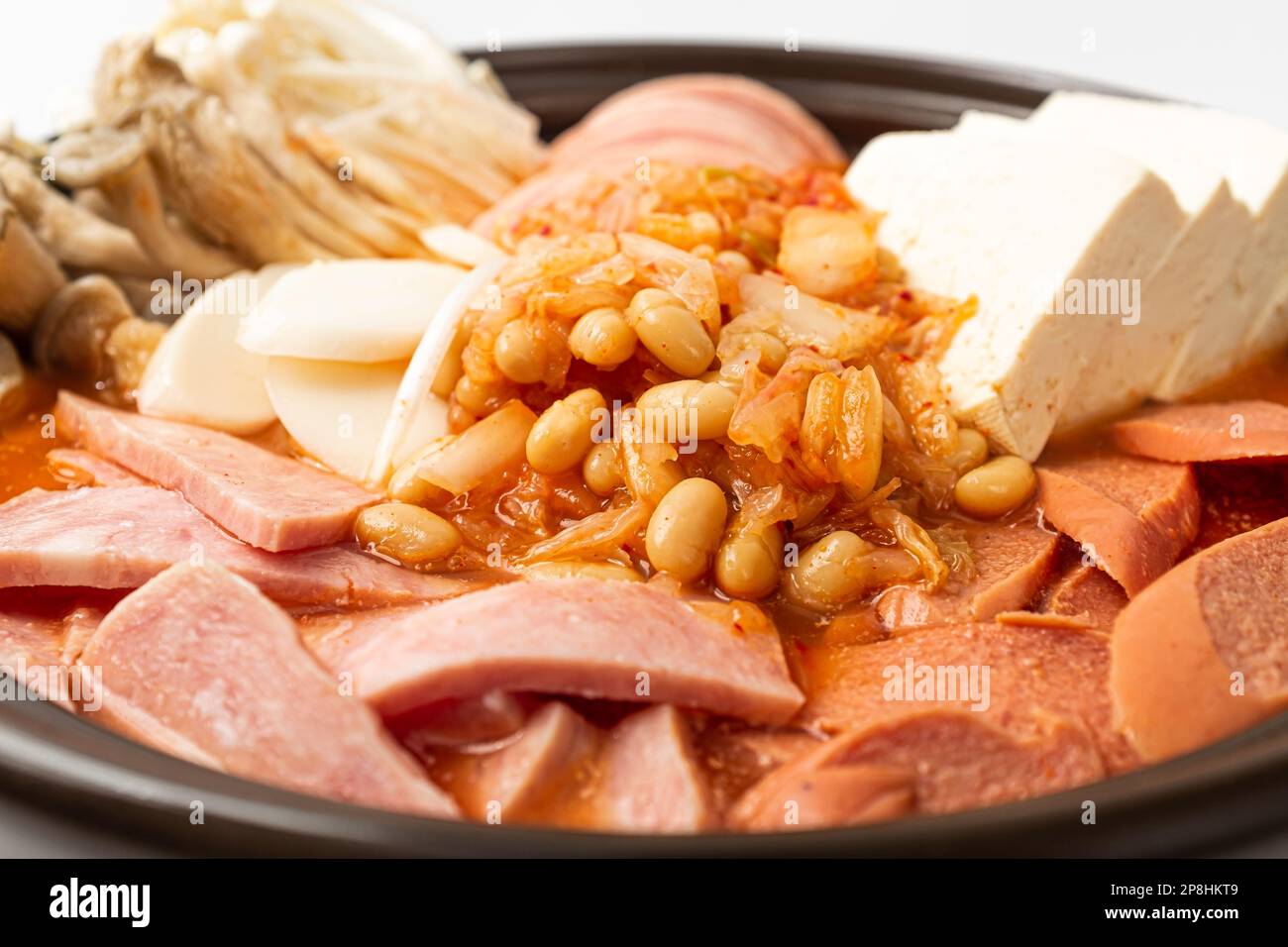 Korean food culture. Soup with ham and sausage. Korean Fusion Cuisine ...
