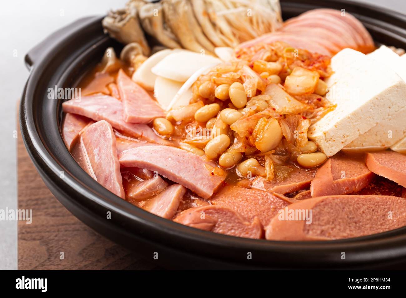 Korean food culture. Soup with ham and sausage. Korean Fusion Cuisine ...
