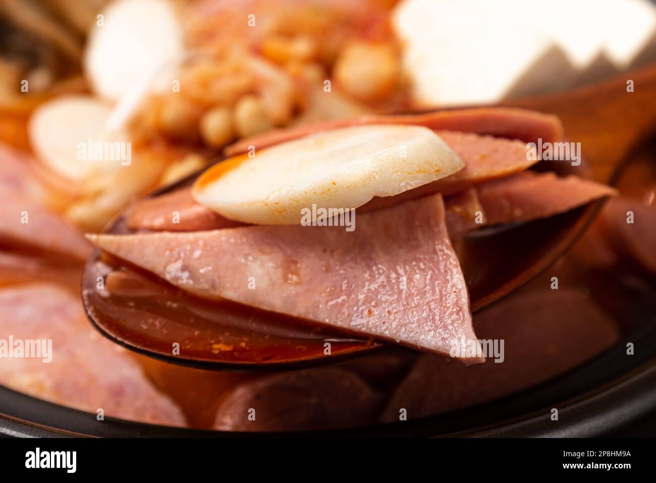 Korean food culture. Soup with ham and sausage. Korean Fusion Cuisine ...