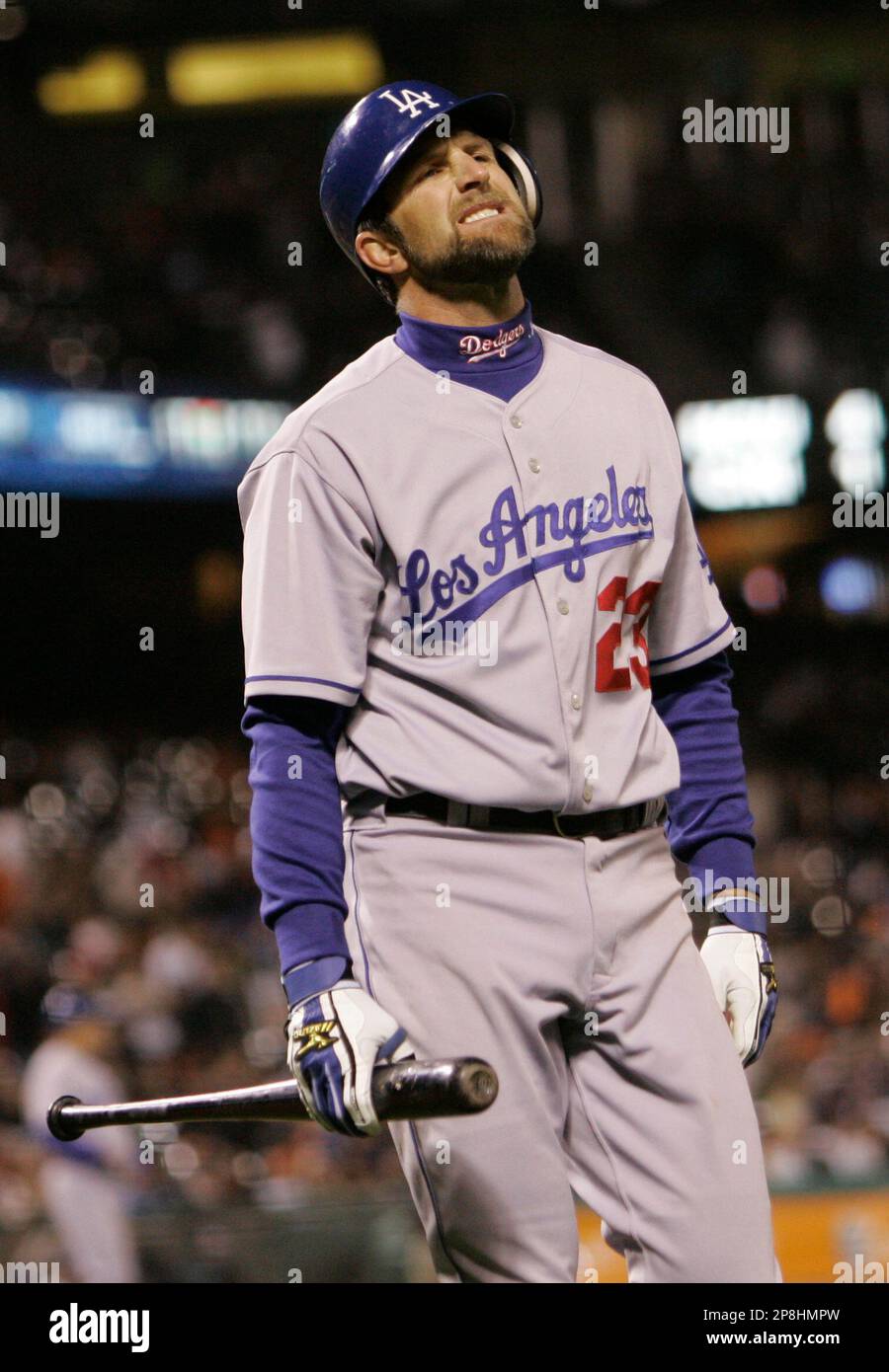 Los Angeles Dodgers' Casey Blake reacts after striking out against San ...