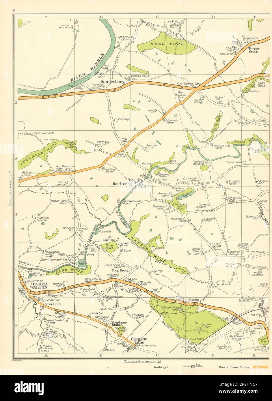 LANCASHIRE Samlesbury Turner Green Rass Wood Higher Walton Gregson Lane ...