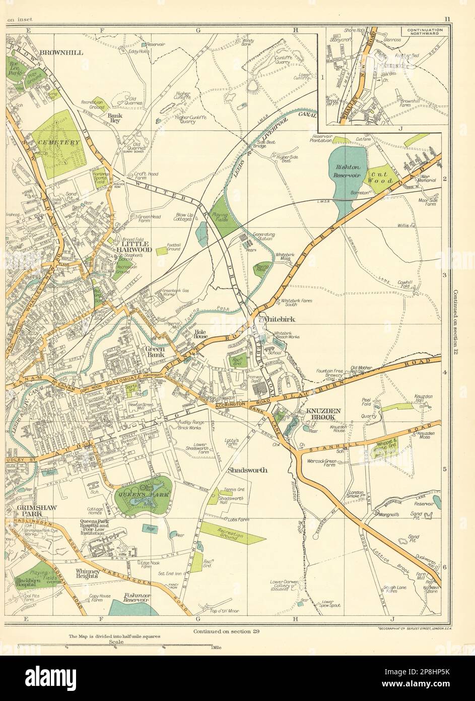 BLACKBURN Grimshaw Park Whitebirk Little Harwood Brownhill 1935 old map ...