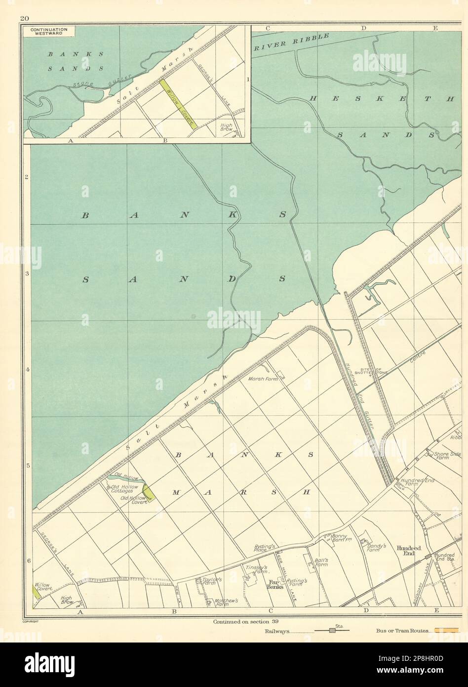 LANCASHIRE Ribble Banks Sands Salt Marsh Hundred End Far Banks 1935 old ...