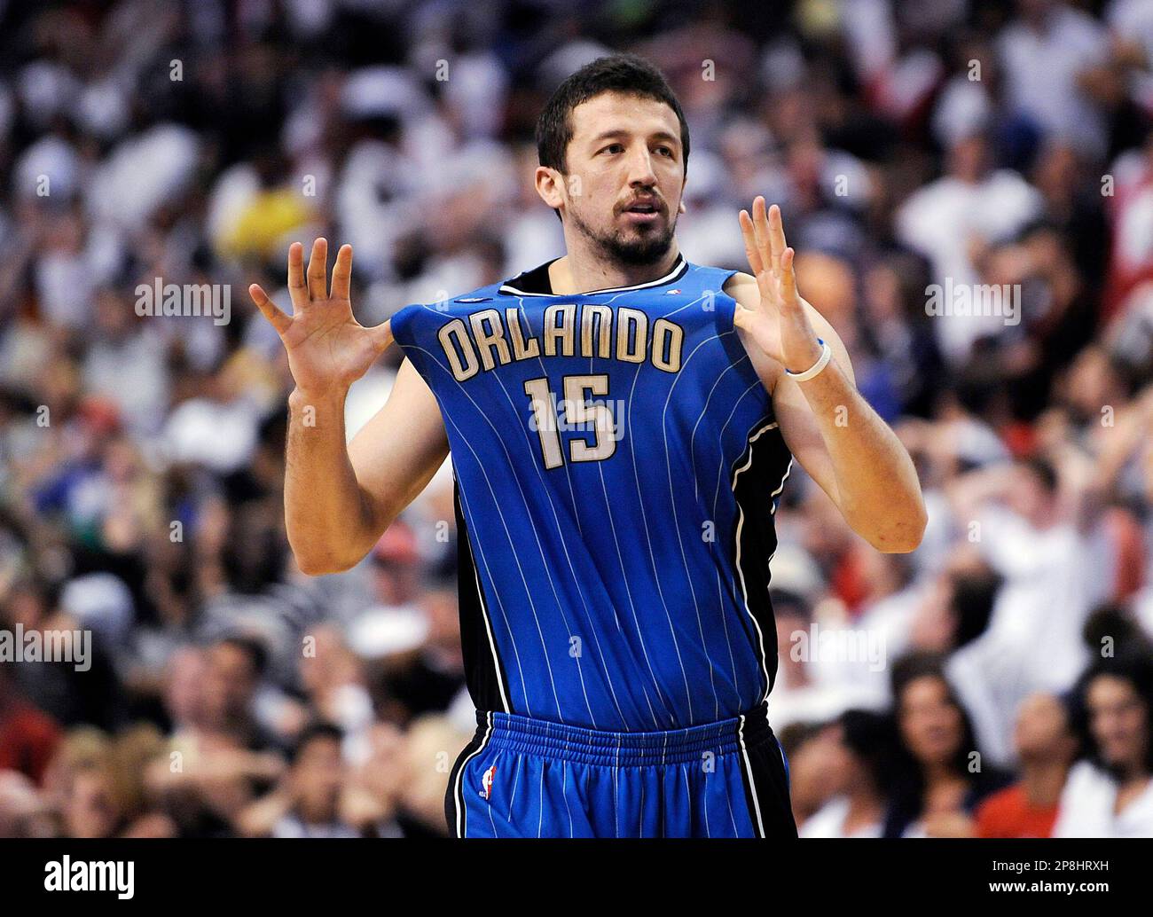 Orlando Magic's Hedo Turkoglu celebrates after making the game-winning ...