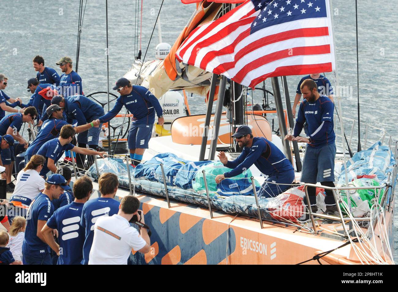Ericsson 4, arrives at the dock after winning Leg 6 of the Volvo Ocean ...