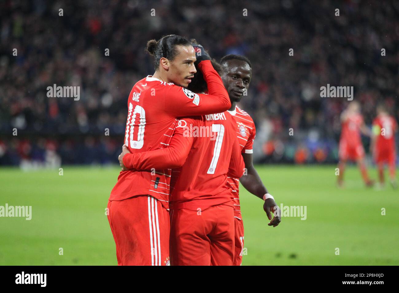 Munich, Germany. , . 10 Leroy Sané, 7 Serge Gnabry, 17, Sadio MANÉ ...
