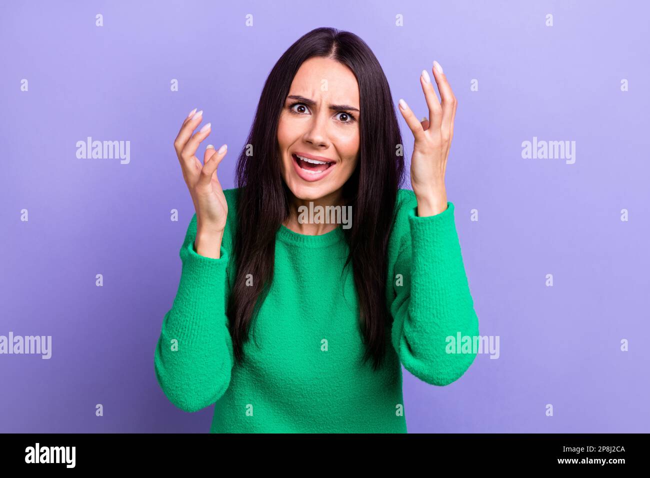 Photo of sad stressed depressed woman scream on camera argument quarrel ...