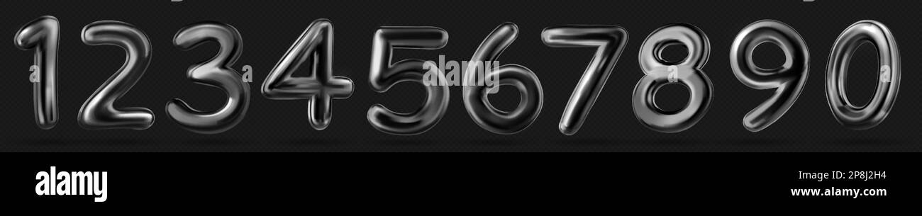 Set of black glossy 0 to 9 numbers isolated on transparent background ...