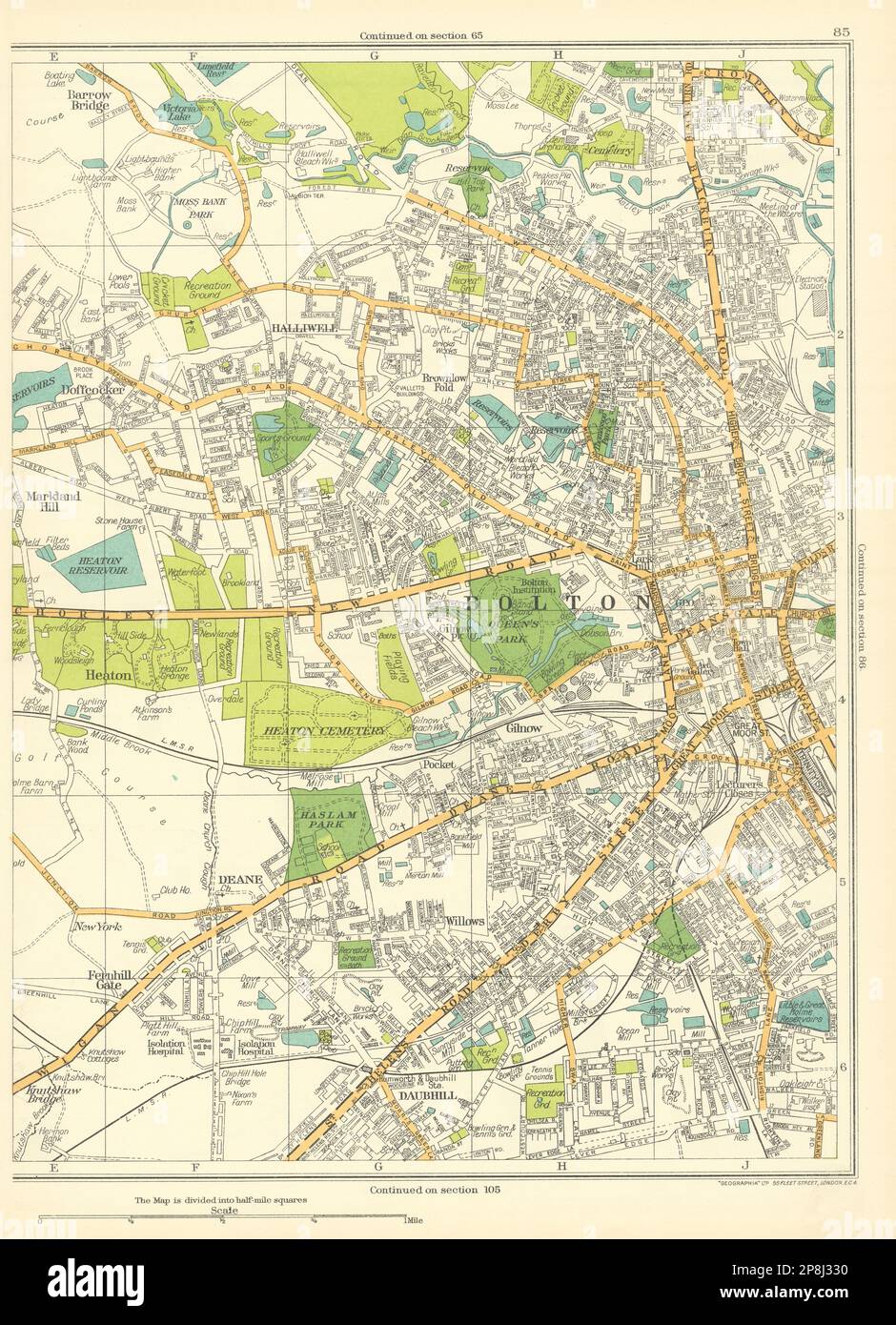 BOLTON Deane Heaton Fernhill Gate Markland Hill Daubhill 1935 old ...