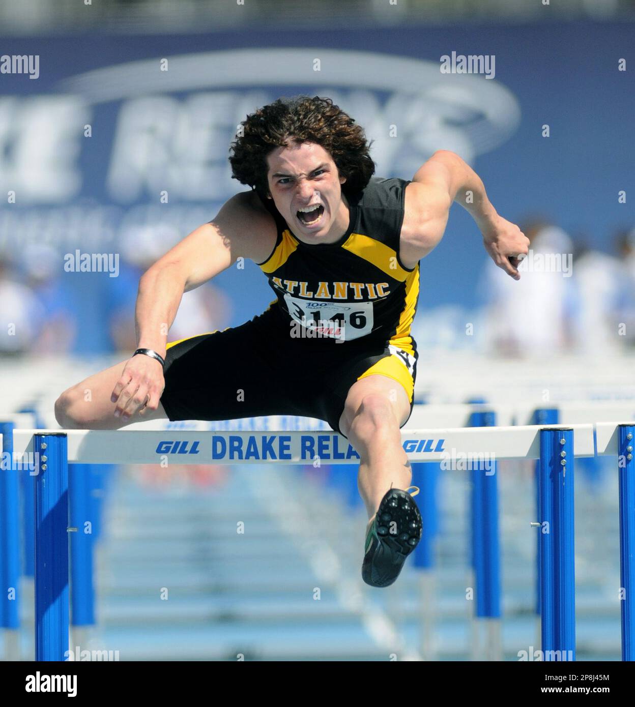 Atlantic's Jordan Mullen wins the Boys High School hurdles at the Drake ...