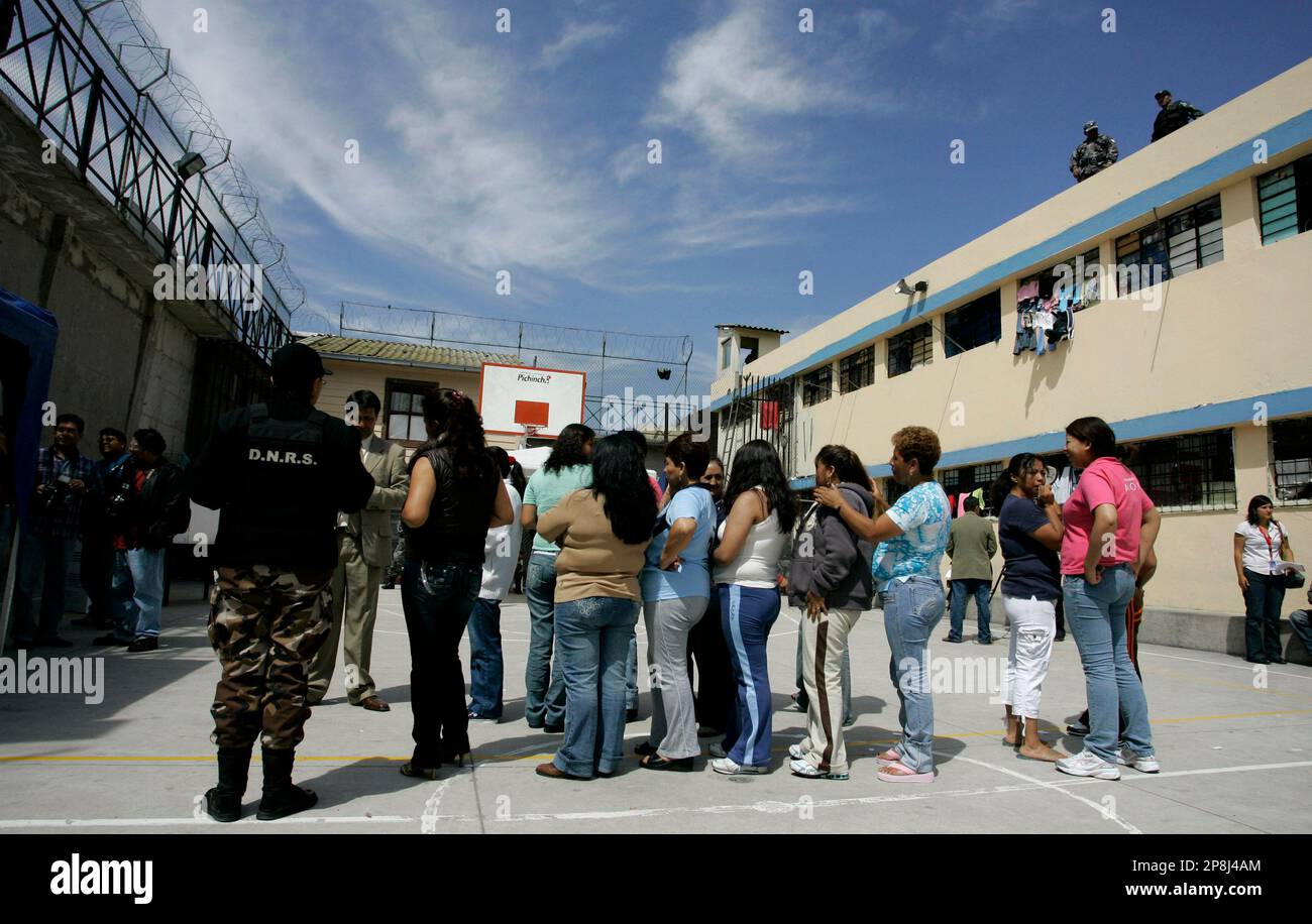 Inmates line to vote at the women's prison in Quito, Friday, April 24 ...
