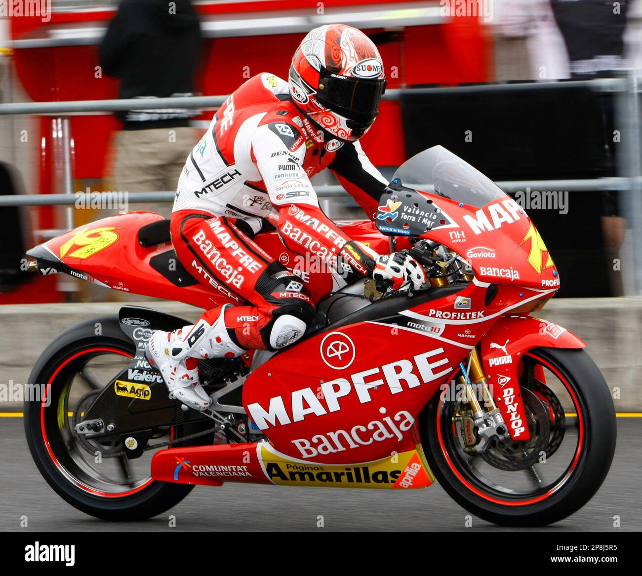 Spain's Alvaro Bautista on Aprilia leaves the pits for the free ...