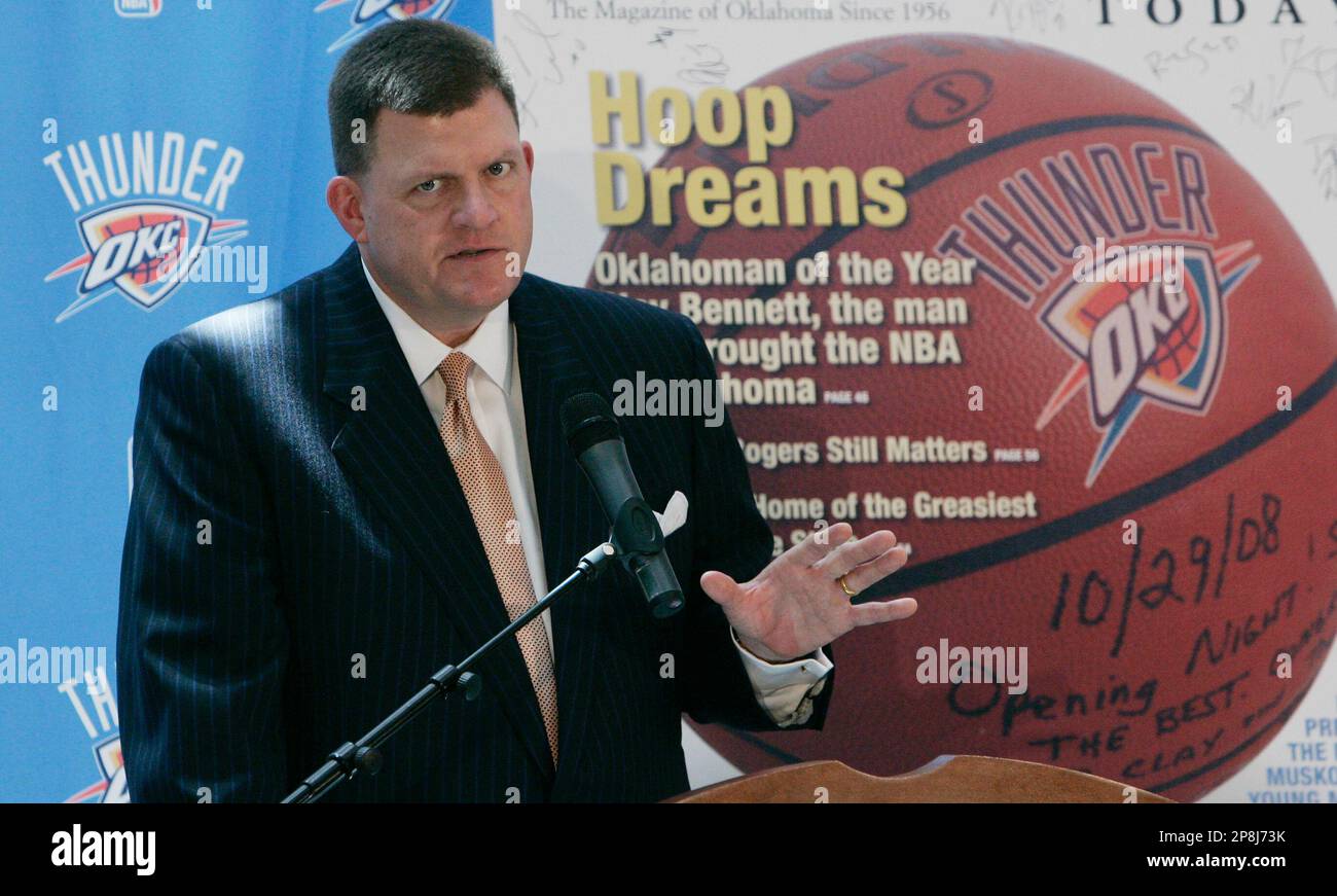 Oklahoma City Thunder chairman Clay Bennett gestures as he speaks after ...