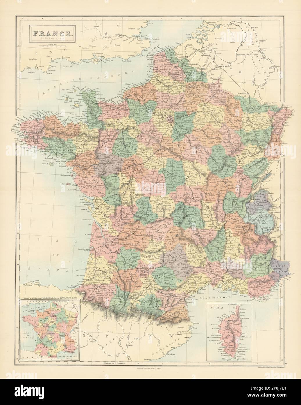 France in departments showing railways. SIDNEY HALL 1862 old antique ...
