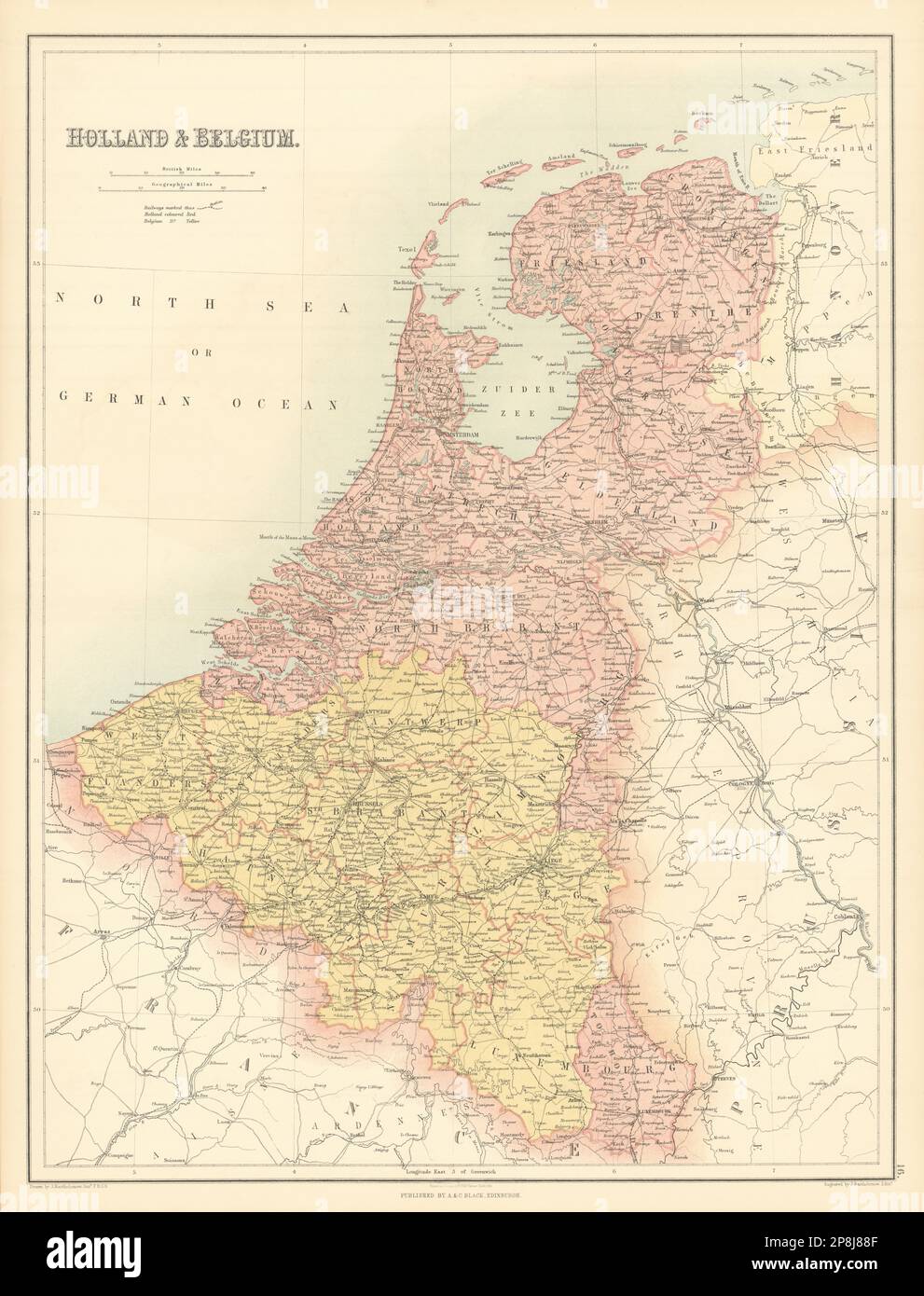 Holland, Belgium & Luxembourg. Benelux. Railways. BARTHOLOMEW 1862 old ...